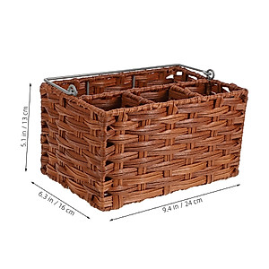 Cabilock Rattan Storage Basket 4 Section Wicker Divided Baskets Tea Bag Sugar Packet Holder Coffee Station Condiment Organizer Silverware Cutlery Storage Box