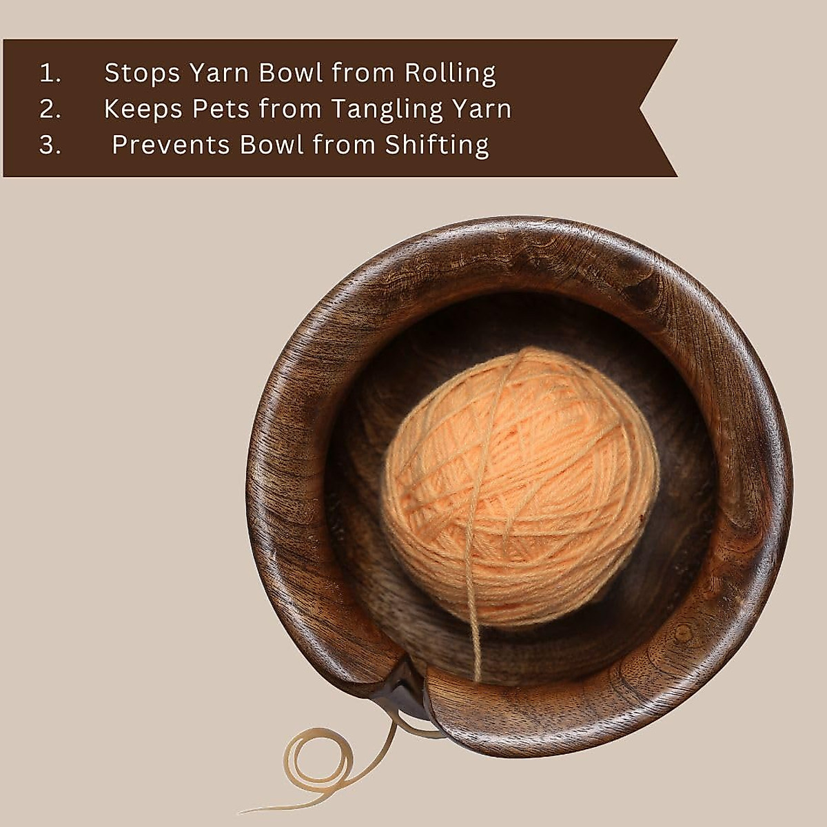 Handmade Wooden Yarn Holder – Large (7x4) Pot Shape Yarn Storage Bowl for Crocheting – Crochet Yarn Bowl Large - Crafting Gift for Knitters & Crocheters