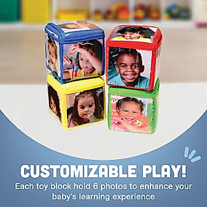Constructive Playthings Customizable Stacking Block Toys with Photo Pockets for Ages 12 Months+, Toddler Soft Foam Building Blocks, Builds Fine Motor Skills, Multicolor