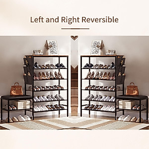 FURKO Shoe Rack with Seating Bench,Shoe Storage Organizer for Entryway,Large Capacity 6-Tier Shoe Shelf,Steel Frame Wood Top,for Closets, Hallway,47.6 * 11.8 * 43.8 Inches, Rustic Brown