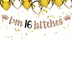 Rose Gold Glitter I’m 16 Bitches Banner - Happy 16th Birthday Banner - Girl's 16th Birthday Party Decorations - Sixteen Years Old Birthday Banner