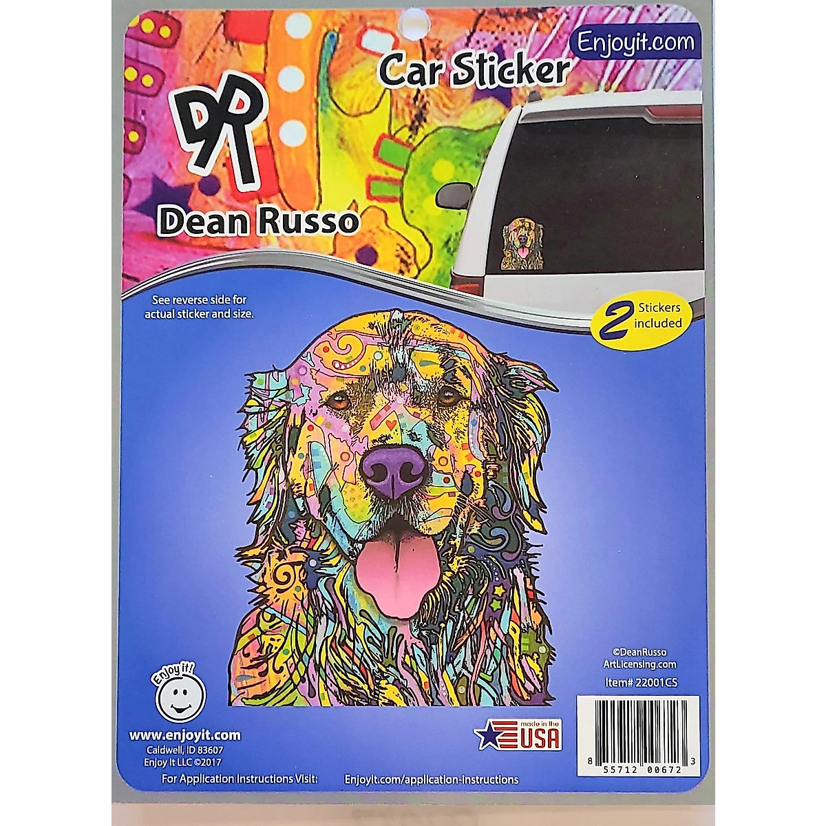 Enjoy It Dean Russo Golden Retriever Car Stickers, Outdoor Rated Vinyl Sticker Decals for Windows, Bumpers, Laptops or Crafts - 2 Pieces