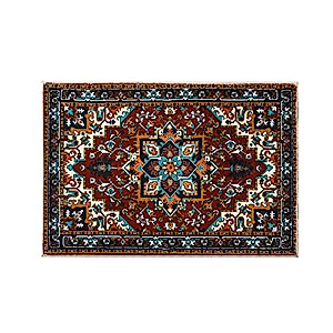 YoKii Southwest Persian Oriental Bathroom Rug Shaggy Soft Faux Wool Rubber Backing Non-Slip Bath Mat Boho Vintage Tribal Traditional Shag Bath Rugs Floral Medallion Washable (Red, 16 x 24)