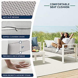 Amopatio Aluminum Patio Furniture Set, 8 Pieces Modern Patio Conversation Sets, Outdoor Sectional Metal Sofa with Cushion and Coffee Table for Balcony, Garden, White (Included Waterproof Covers)