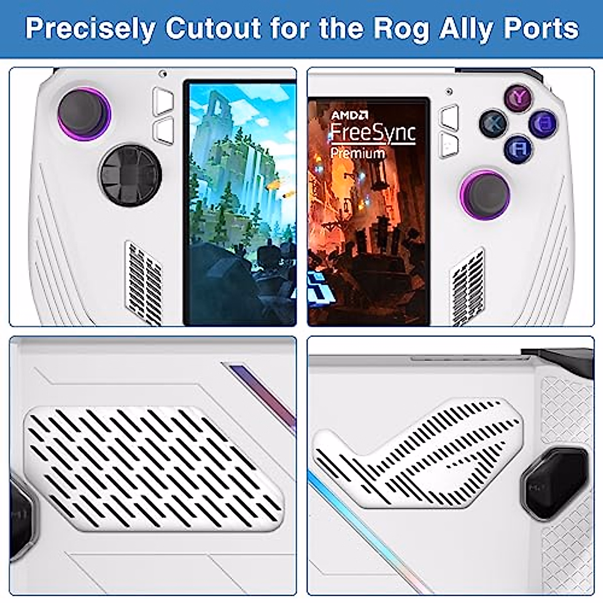 ZHUOVERCI Silicone Protective Case for ASUS Rog Ally 7" 2023, Soft Full Body Cover for Rog Ally Handheld with Non-Slip & Shockproof - White