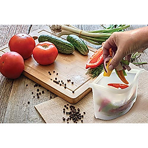 Silicone Reusable Food Storage Bags (Set of 6) (2 Large 50oz + 4 Medium 33.8oz), by Better Kitchen Products, Airtight, Expandable Gusset, Easy Stand-Up, for Solids, Liquids, Refrigerator and Freezer,