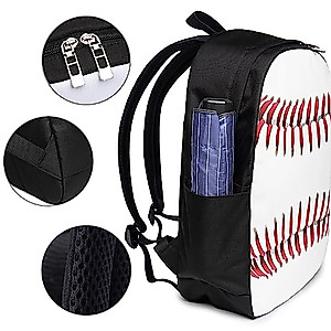 MZERSE Men & Women Lightweight Backpack Compatible with White Baseball Red Stripes, Multifunction Laptop Book Daypack Hiking Rucksack for College High with USB Charging Port