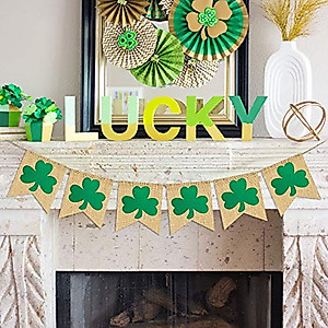 Rustic Shamrock Garland | Burlap Shamrock Garland Banner | St. Patricks Day Decorations | Burlap Clover Garland Banner | Irish Day Celebration Decor 