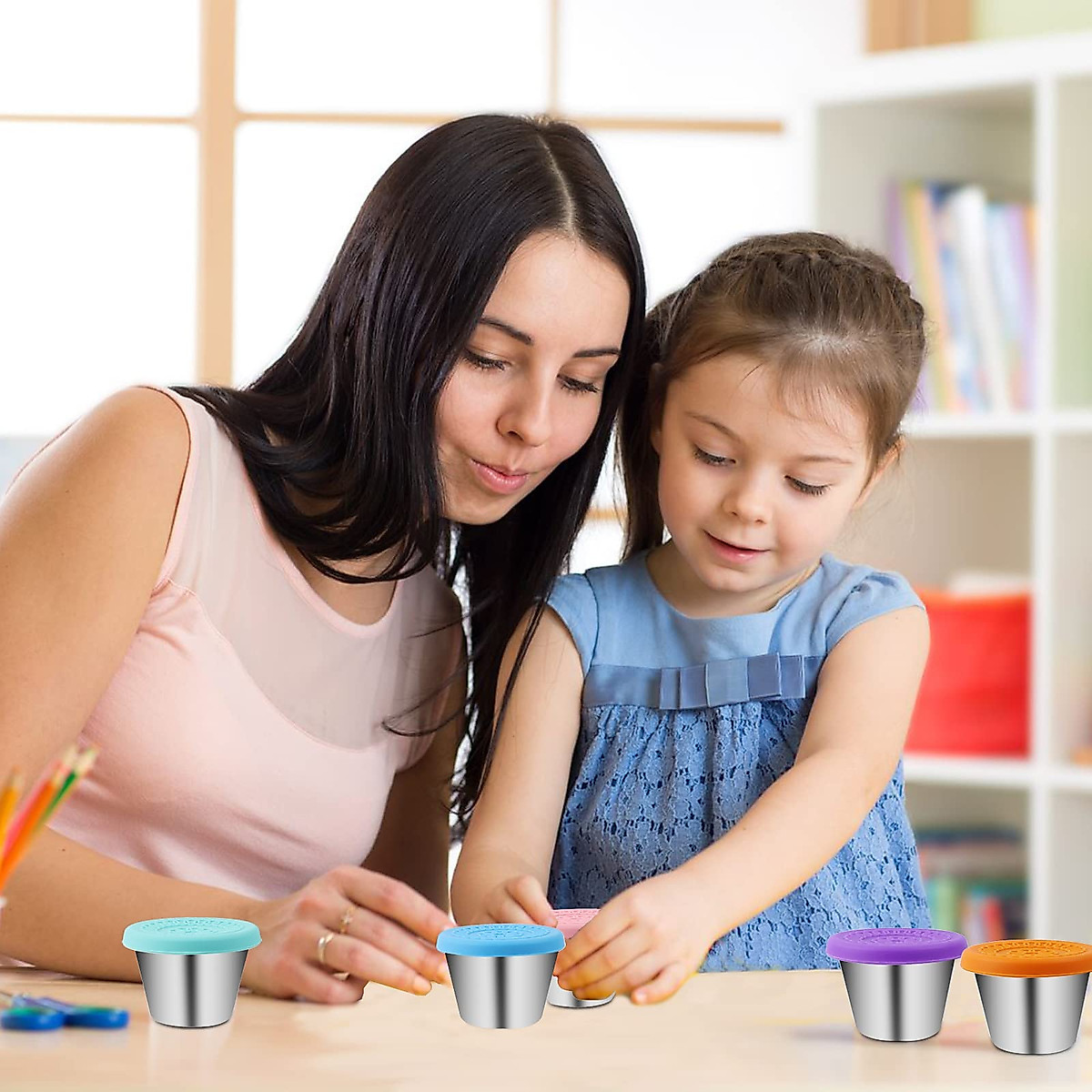 6 Pack 2.5OZ Salad Dressing Containers To Go, Advanced Stainless Steel Condiment Containers with Silicone Lids Easy to Open, Leakproof colorful Compact Salad Sauce Cups Easy to Carry Everyday