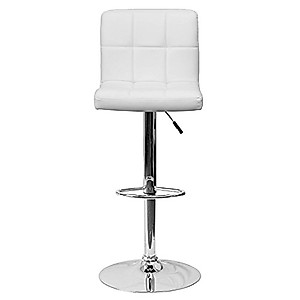 KLS14 Modern Design Barstools Hight Adjustable Seat Hydraulic 360-Degree Swivel Sturdy Steel Frame Padded Cushion Seat Dining Chair Bar Pub Stool Home Office Furniture - Set of 2 White #1974