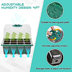 Seed Starter Tray Kit with Grow Light(2023 Upgrade 8 Full-Spectrum LED, Timer, Dimming, Higher Humidity Dome) 5 Pack Seedling Sprouting Trays Indoor Gardening Gifts Supplies Greenhouse Germination Kit