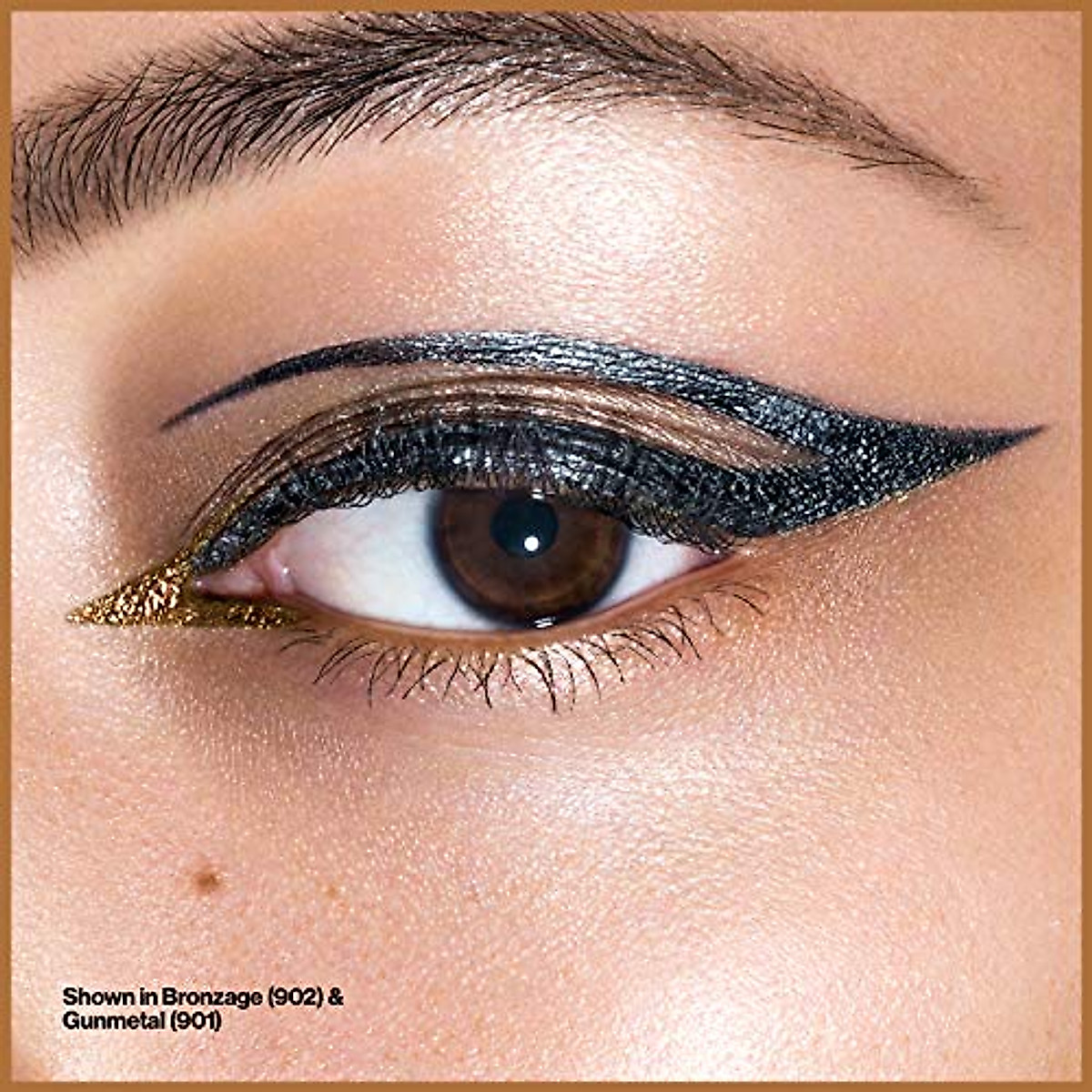 Revlon So Fierce! Chrome Ink Liquid Eyeliner, Longlasting Bold Metallic Pen Liner with Dip Ink Cap for Pearl, Shimmer Blend, 902 Bronzage, 0.03 oz.