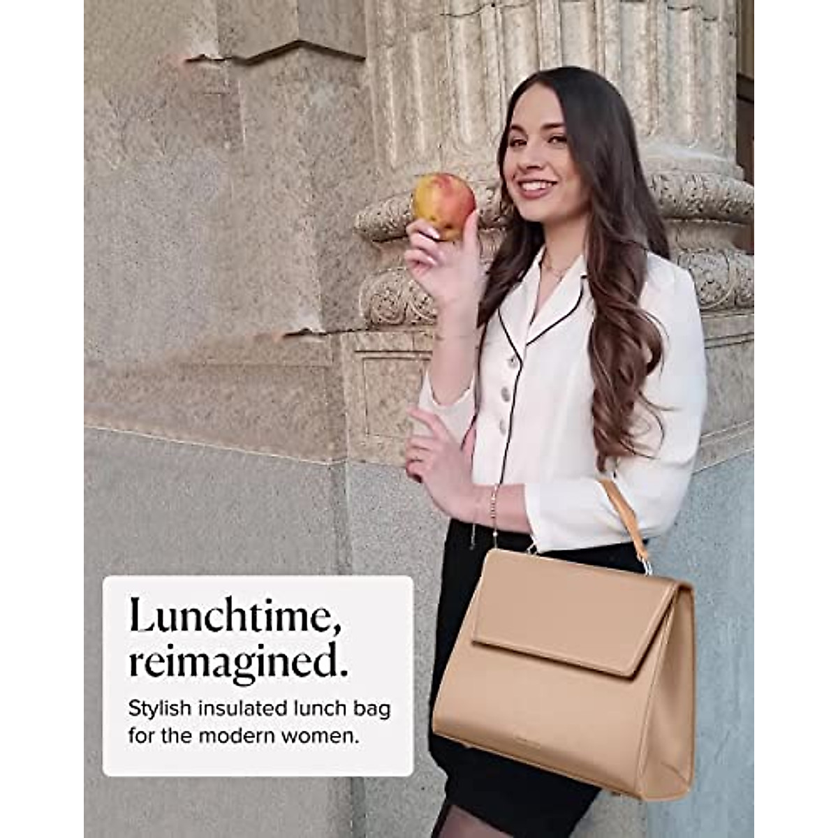 BeautyGoodies Lunch Bag Women Insulated Lunch Bag Purse, Medium Tan Leather Lunch Bag for Women, Lunch Box Purse Modern, Stylish Lunch bag for Women, Cute Lunch bag Women for Work Designer