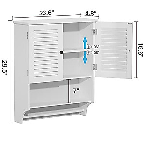 ChooChoo Bathroom Wall Cabinet with Towels Bar, 23.6" L x8.9 W x29.3 H MDF Material Medicine Cabinet, 2 Doors Over The Toilet Space Saver Storage Cabinet with Large Space, White