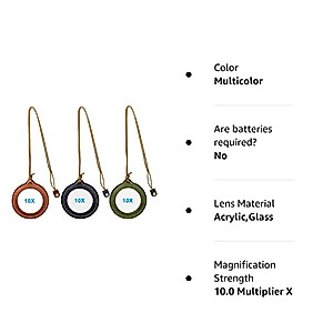3Pcs Leather Necklace Magnifying Glass, 10X Reading Magnifier for Seniors & Kids, 80MM Magnifying Lens for Book Newspapers Reading,Inspection, Coins, Jewelry, Exploring
