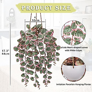 Briful Artificial Hanging Plants with Pot 17'' Fake String of Heart Plants Faux Pink White Ceropegia Woodii Succulent Plants for Wall Home Office Indoor Porch Railings Balcony Patio Outdoor Decor