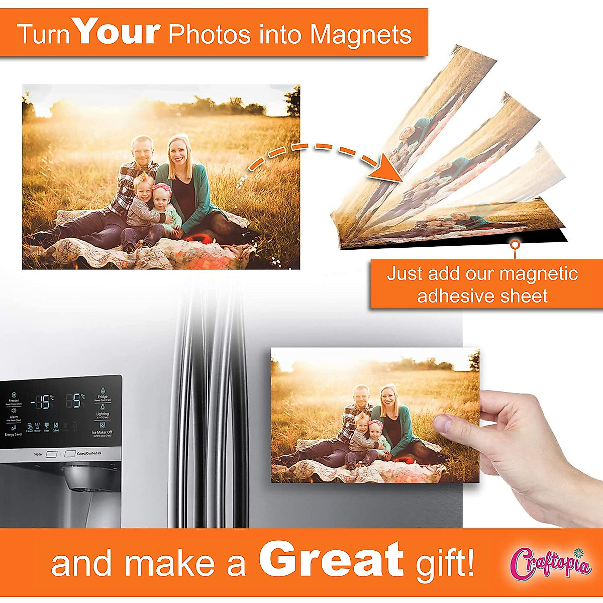 Craftopia Magnetic Sheet 8" x 10" Pack of 10 | Magnetic Sheets for Your Photos or Drawings to Stick on Your Fridge - Flexible Magnets with Adhesive Backing for Craft | Premium Quality