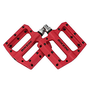 BIKEIN PRO MTB Bike Pedals Nylon Fiber Non-Slip 9/16 Inch Bicycle Platform Flat Pedals for Road Mountain BMX Bike Red