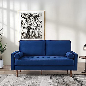 HomePop 3 Seater Velvet Sofa, Modern Couches for Living Room,Small Spaces, Dorm, Apartment, Blue