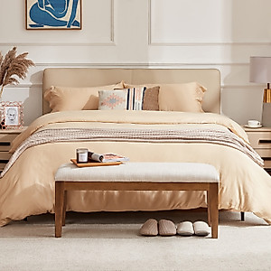 HUIMO Modern Multi-Purpose Bench, Wooden Frame with Tapered Legs, Padded Seat in Beige, 16"D x 36"W x 19"H, 2-Person Capacity