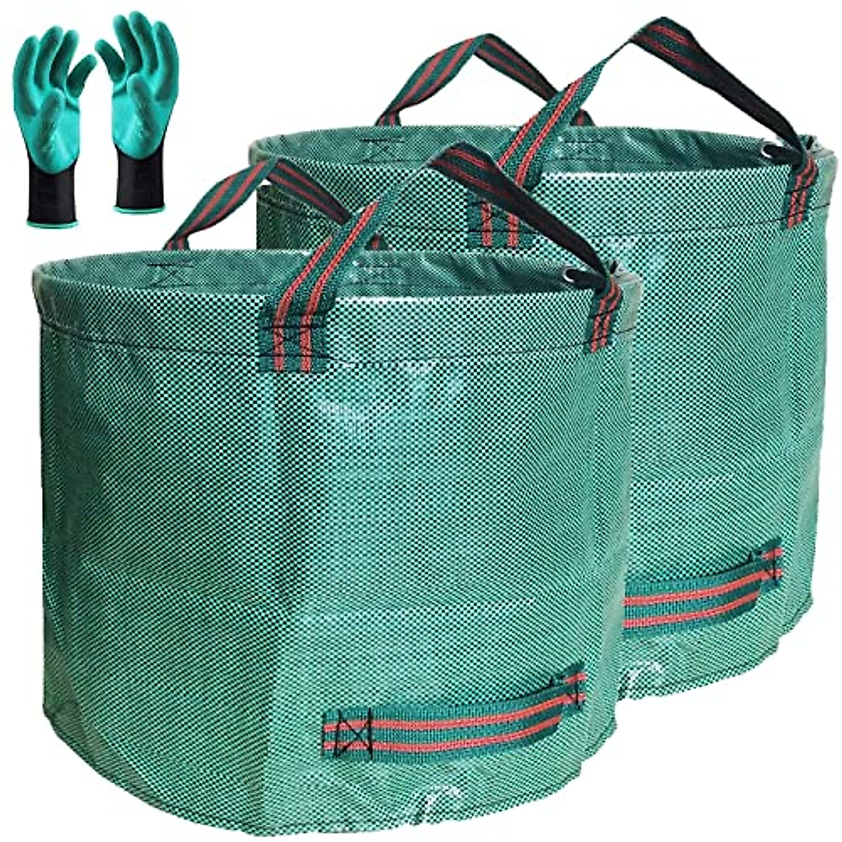Standard 2-Pack 32 Gallon Yard Garden Bags (D18, H30 inch) with Gardening Gloves, Campsite Trash Bags,Laundry Bag,Recycling Bag,Yard Waste Bags,Lawn Debris Bag,Grass Clippings Bags,Leaf Bags 4 Handles