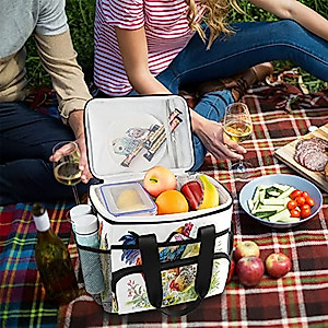 Chickens Rooster Animal Picnic Lunch Bag for Women Men, Waterproof Cooler Lunch Tote Bag Large Spring Daisy Flower Insulated Lunch Box Organizer with Shoulder Strap for Office Work Travel Camping