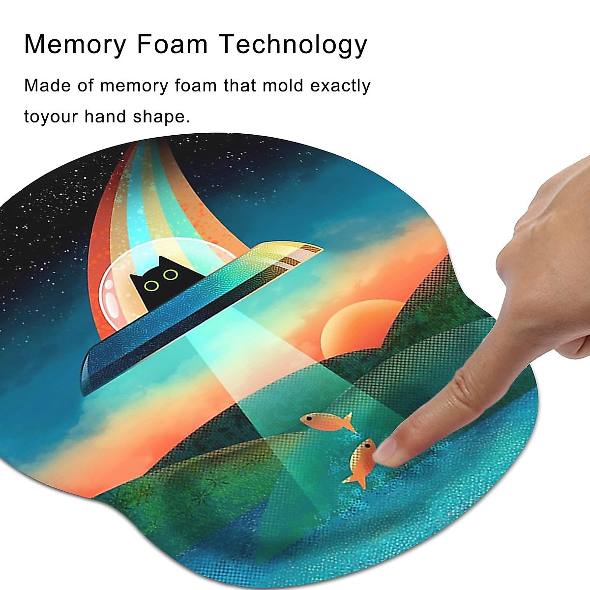 Jakayla Cute Cat in UFO Mouse Pad Wrist Support, Ergonomic Mouse Pad Frog with Non-Slip Rubber Base, Waterproof Smooth Mousepad with Wrist Rest for Women Gaming Working Computers 55E