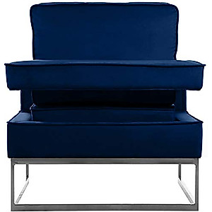 Meridian Furniture Noah Collection Modern | Contemporary Velvet Upholstered Accent Chair with Durable Stainless Steel Base, Navy, Chrome Base