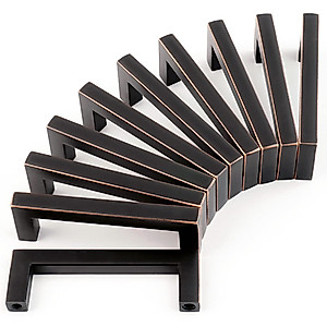 KOOFIZO Solid Square Bar Cabinet Handle - Oil Rubbed Bronze Furniture Pull, 3 Inch/76mm Screwhole Distance, 10-Pack for Kitchen Cupboard Door, Bedroom Dresser Drawer, Bathroom Wardrobe Hardware