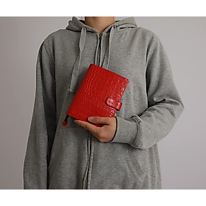 Genuine Leather a6 Planner Cover with Pen Loop Card Slots Zipper Pockets, Personal Organizer Cover, Compatible with Most A6 size Planners notebooks (Crocodile-Red)