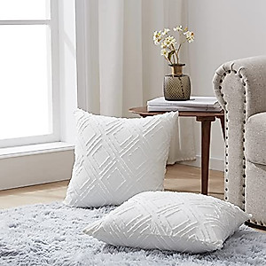 ACCURATEX Throw Pillows Set of 2, Boho Throw Pillows for Farmhouse with Cream Cute Tufted Cover, Decorative Pillow Inserts for Couch, Bed, 16"x16"