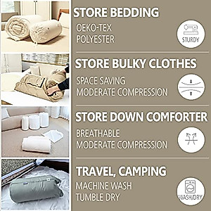 Roll&Stack Storage Bag Organizer for Comforters, Blankets, Bedding, Puffer, Large Clothes, Stackable, Underbed, Dustproof, Washable, High Density Premium Fabric, Organization Pouch, Space Saving Bags - L (45L), White, 2 pack