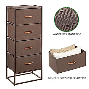 mDesign Storage Dresser Furniture Unit - Tall Standing Organizer Tower for Bedroom, Office, Living Room, and Closet - 4 Drawer Removable Fabric Bins - Espresso Brown