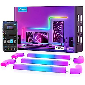 Govee Glide RGBIC Smart Wall Light, Multicolor Customizable, Music Sync Home Decor LED Light Bar for Gaming and Streaming, Alexa and Google Assistant, 8 Pcs and 4 Corners (only 1 Adapter)
