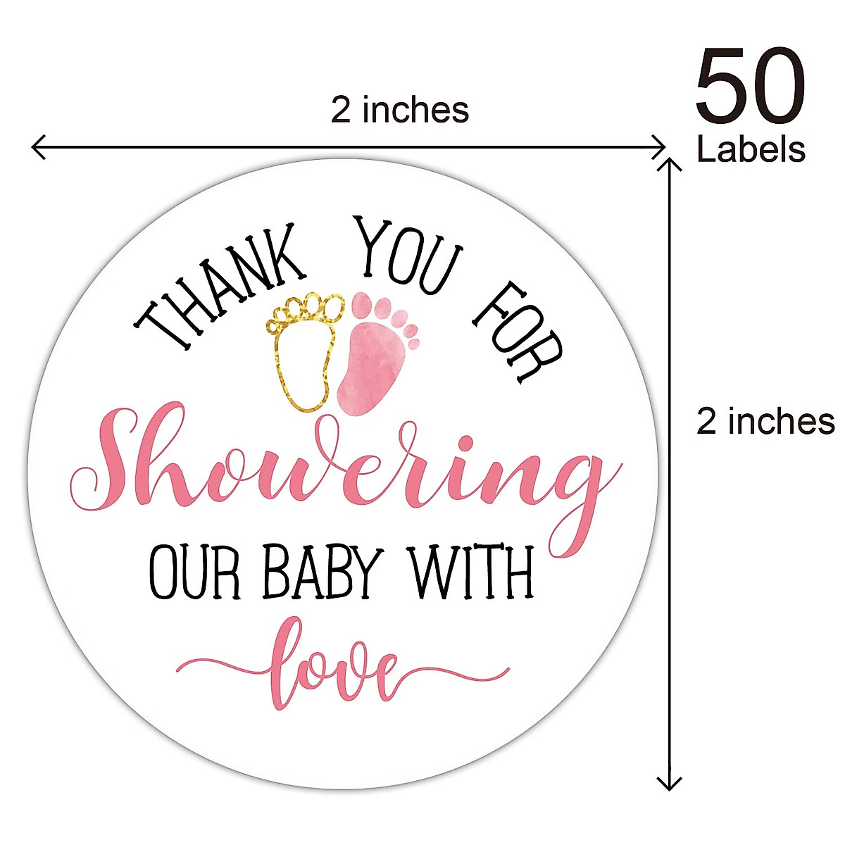 Pink Baby Shower Stickers, Thank You for Showering Our Baby with Love Stickers, Baby Shower Favors for Girls, Thank You Stickers Baby Shower, 2 Inch, Pack of 50.