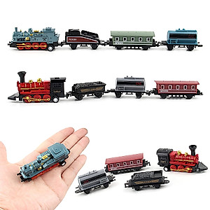 Mini Alloy Retro Steam Train Toy Kit Die-Cast Pull Back Simulation Steam Train Model Toys for 3 4 5 6 Years Old Kids Boys and Girls 8PCS