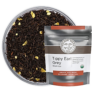 Golden Moon Tippy Earl Gray Tea - Organic Black Tea - Real Bergamot Peels & Extract - Loose Leaf, Non-GMO - Half Pound (96 Servings)