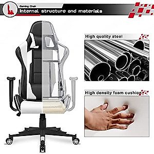 Shahoo Gaming Chair Racing Executive Ergonomic High Back Office Computer Height Adjustable Leather Swivel Seat with Headrest, Lumbar Support and Reclining Function, White