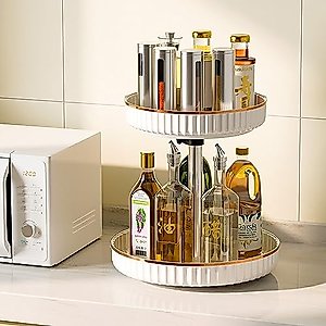 WNYNUEP 2 Tier Lazy Susan Organizer Spice Rack Organizer for Cabinet, 12 Inches Turntable and Height Adjustable Kitchen Cabinet Organizer, for Cabinet, Pantry, Kitchen, Cosmetic Table, Non-Skid White