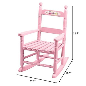 Personalized Watercolor Floral Children's Rocking Chair, Durable Wood - Measures 14 1/2" Wide x 11 1/2" Deep; 22 1/2" Overall Height, Pink Font