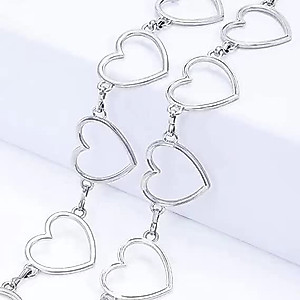 Metal Waist Chain Women Girls - Silver Long Tassel Love Hearts Pendant Adjustable Body Link Belts Body Belly Jewelry for Jeans Dresses