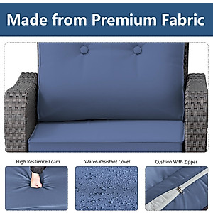 ASJMR 3 Pieces Patio Swivel Rocker Wicker Chairs-Outdoor Swivel Rocking Chairs with 1 Rattan Coffee Table 2 Thickened Cushions Outdoor Furniture Conversation Sets for Patio Porch Garden