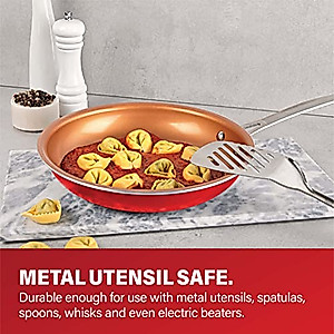 Gotham Steel 20 Pc Pots and Pans Set Nonstick Cookware Set + Bakeware Set, Complete Ceramic Cookware Set for Kitchen, Non Stick Pots and Pans Set with Lids, Dishwasher / Oven Safe, Non Toxic - Red