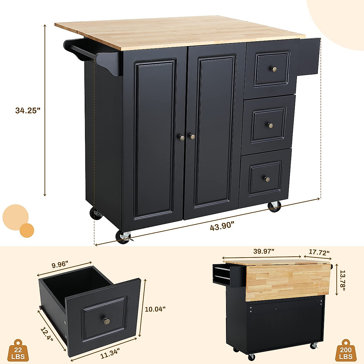 Kitchen Island with Storage,Kitchen Island on Wheels,Island Table for Kitchen,Rolling Kitchen Island,Kitchen Island Cart with Spice Rack, Towel Rack & Drawer, Expandable Top Large Kitchen Trolley Cart