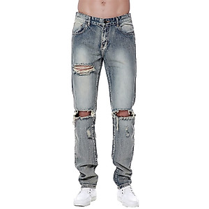 Previn Men's Ripped Denim Jeans Distressed Slim Trousers Destroy Holes Stretch Biker Pants Style1 40W x 32L