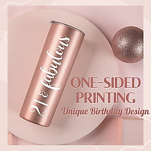 Onebttl 21st Birthday Gifts for Women, Girl, Her - 21 and Fabulous -20oz/590ml Stainless Steel Insulated Tumbler with Straw, Lid, Message Card - (Rose Gold)