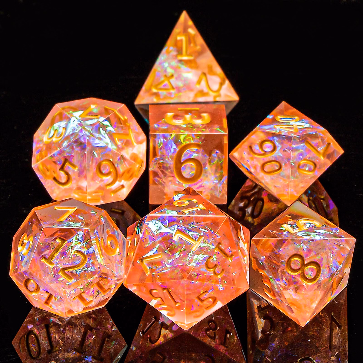 DND Dice Set Resin D&D Dice Set, RUNFNG Sharp Edges Dice for Dungeons and Dragons Role Playing Gaming, 7 Pcs D+D Polyhedral Dice Set with Gift Box