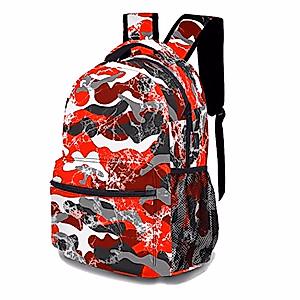 DTCCET Classic Red Camo Backpack, Lightweight Camo Daypack 3D Printed Laptop Bag with Multiple Pockets, Stylish Shoulders Backpack(Red Camo)