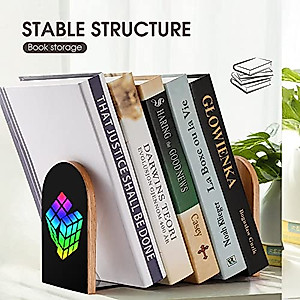 Magic Tie Dye Cube Logo Wood Book Ends for Shelves Non-Skid Bookend Book Stand Book Holder Stopper for Home Office School