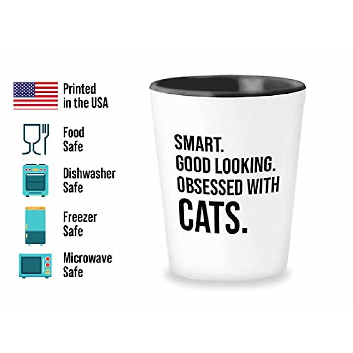 Flairy Land Funny Sarcasm Shot Glass 1.5oz - Smart Obsessed Cats - Sarcastic Joke Humor Comedy Boss Coworker Adult
